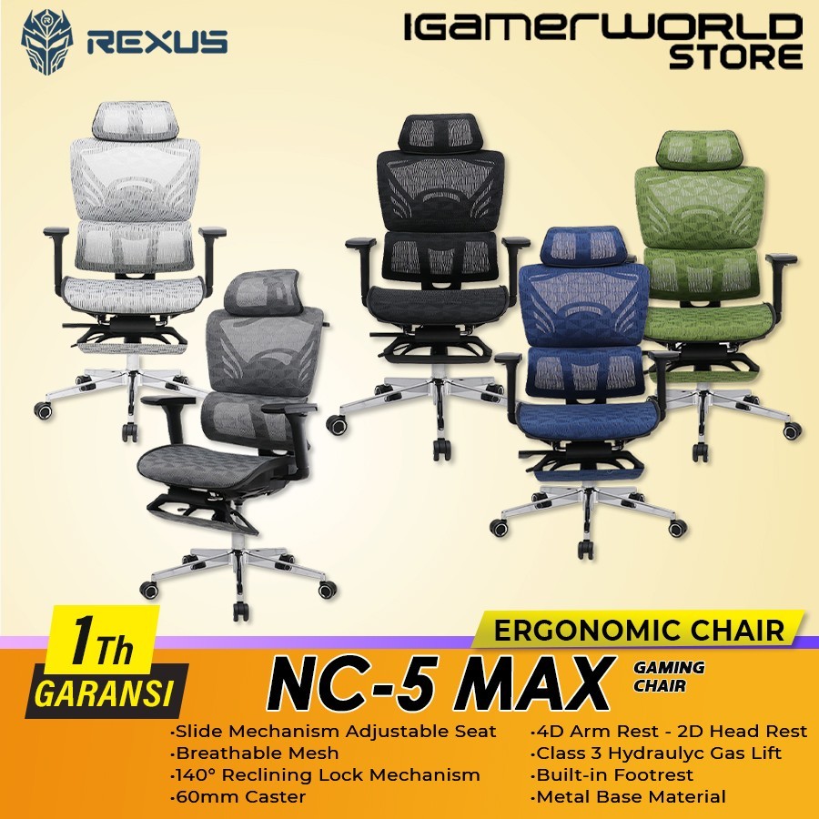 Jual Rexus NC 5 / NC5 MAX Ergonomic Mesh Gaming Chair Office Chair ...