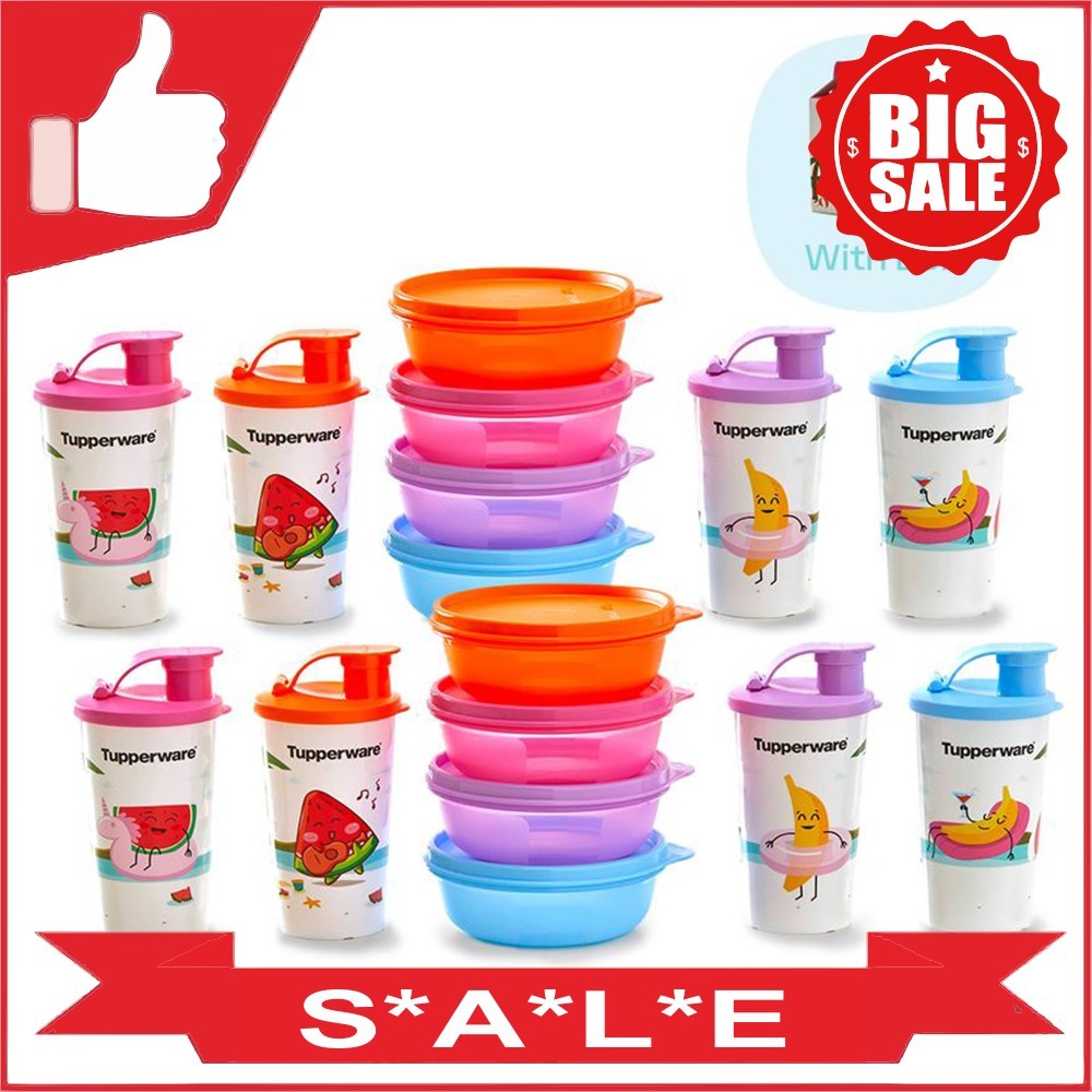 Jual Tupperware Happy Days Set bowl tumbler FREE BOX Tupperware ...