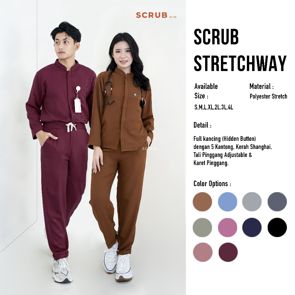 Jual 𝗦𝗖𝗥𝗨𝗕𝗯𝘆𝗡𝗙 Scrub Stretch Way/ Baju Medis Lengan Panjang | Shopee ...