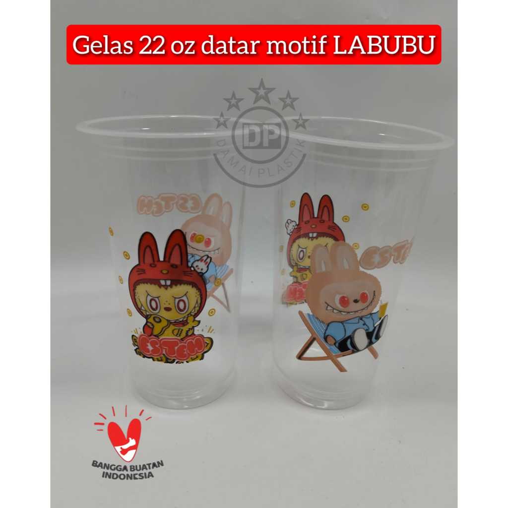 Jual Gelas Datar Es Tea LABUBU VIRAL ES Teh Manis Pop Ice 22 Oz Gelas ...