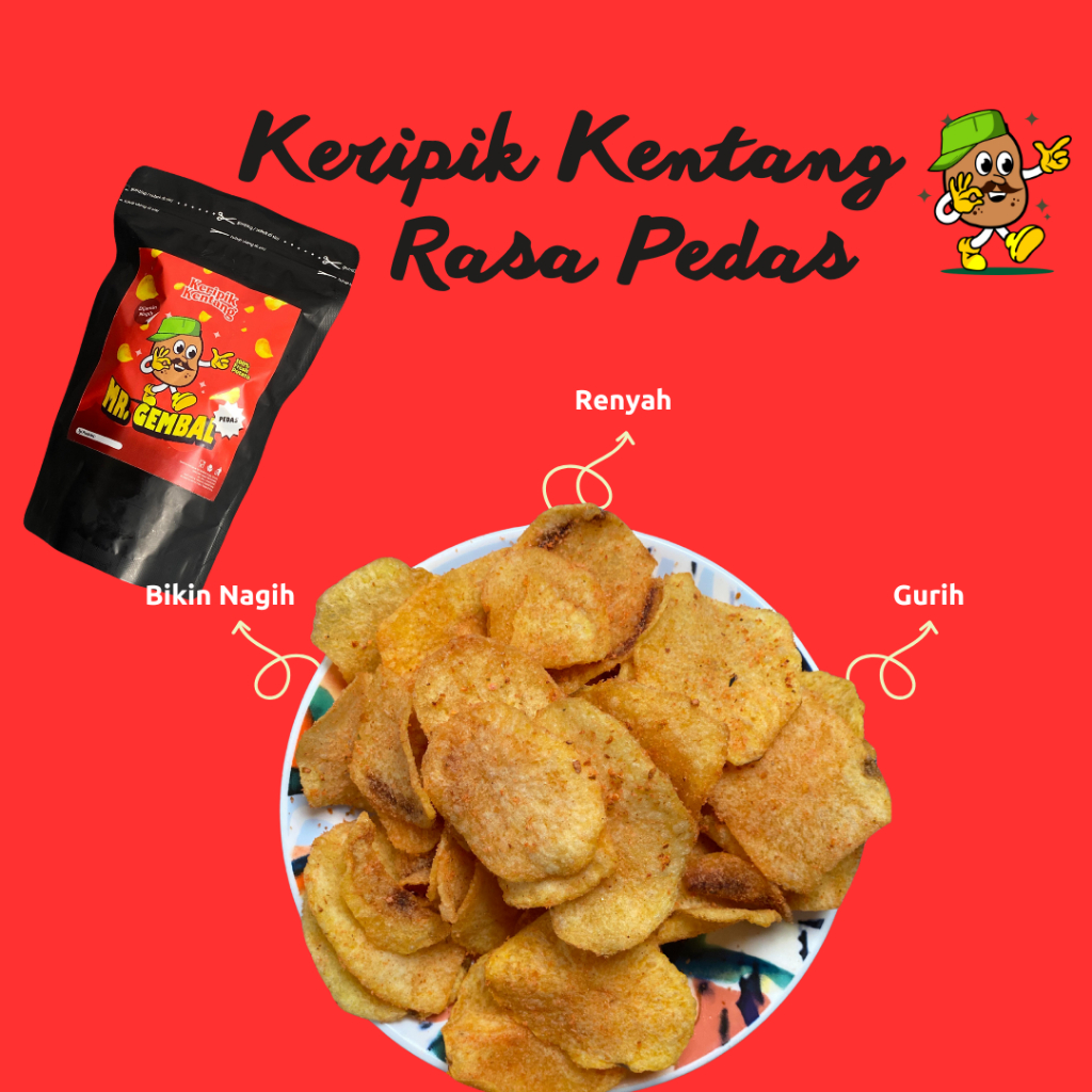 Jual Keripik Kentang Pedas Daun Jeruk 65g Mr. Gembal Camilan Sehat dan ...