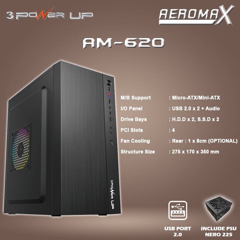 Jual Casing PC 3 Power Up AEROMAX AM-620 & AM-621 INCLUDE PSU | Shopee ...