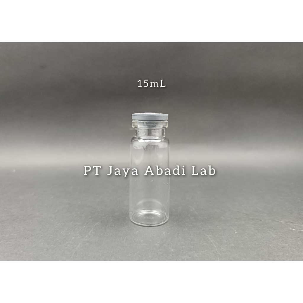 Jual botol kaca bening transparan vial amber 15 ml 15ml tutup karet ...