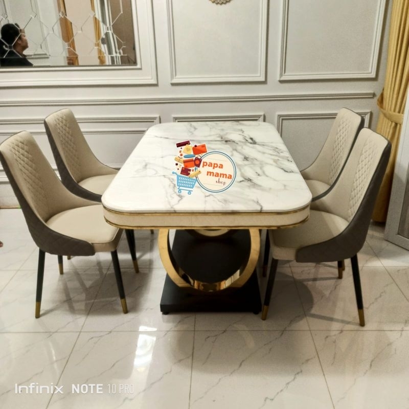 Jual Meja Makan Import - Top Table Batu Marmer - Fullset 4 Kursi - Kaki ...