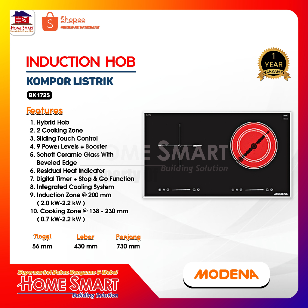 Jual MODENA Built In Hob Induction - BK 1725 Kompor Tanam | Shopee ...