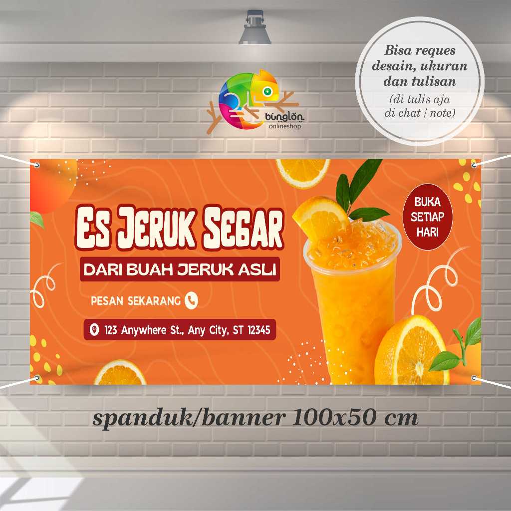 Jual Cetak Spanduk Banner es jeruk segar dari buah jeruk asli orange ...