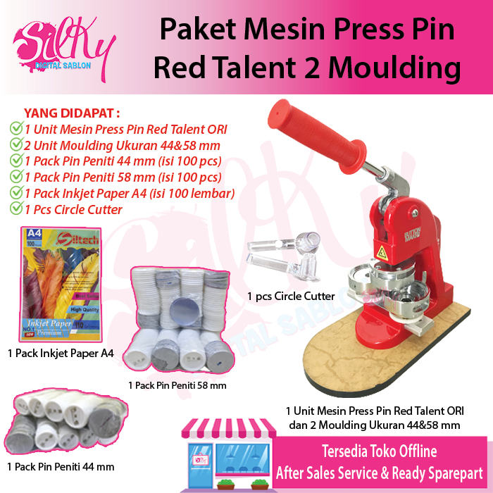 Jual Paket Usaha Mesin Press Pin RED Talent Ori 2 Moulding (44 & 58 MM ...