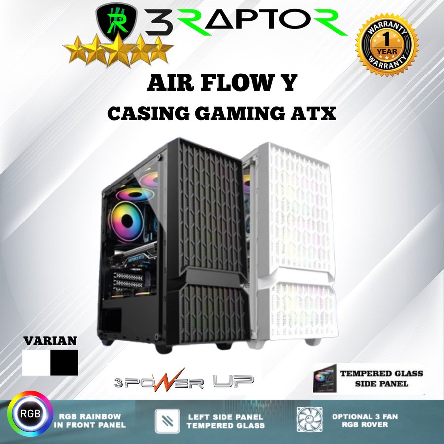 Jual CASING GAMING PC ATX RAPTOR AIR FLOW Y FREE 3 FAN RGB - PUTIH ...