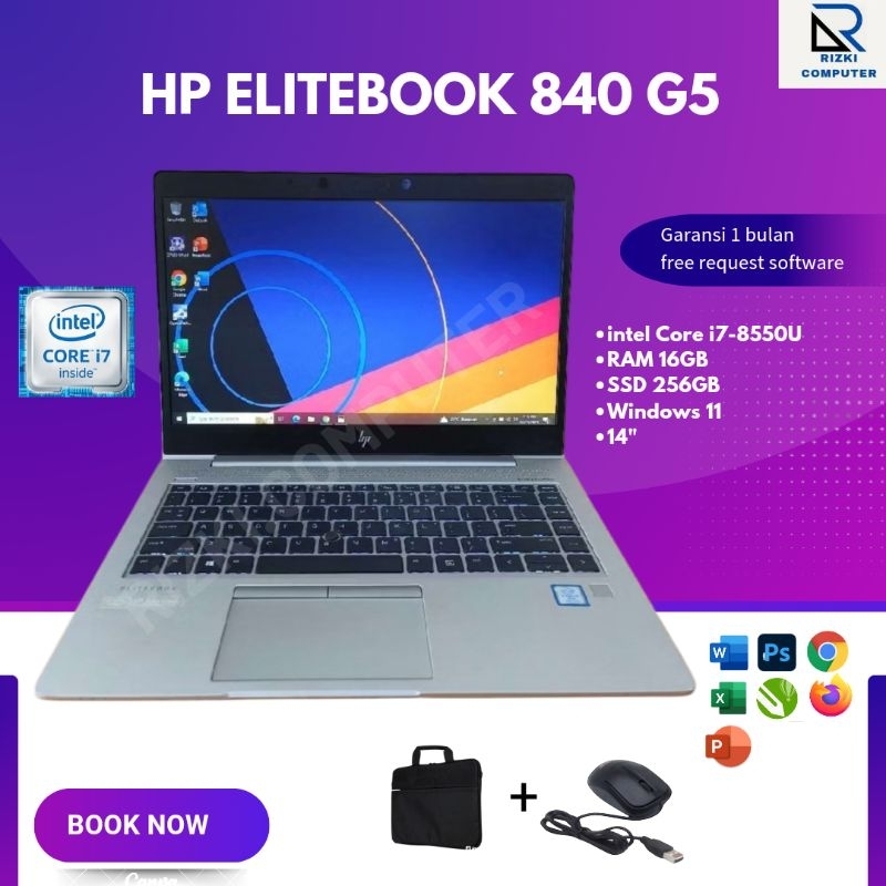 Jual Laptop Core i7 gen 8 HP Elitebook RAM 16GB SSD 256GB Slim Mulus ...