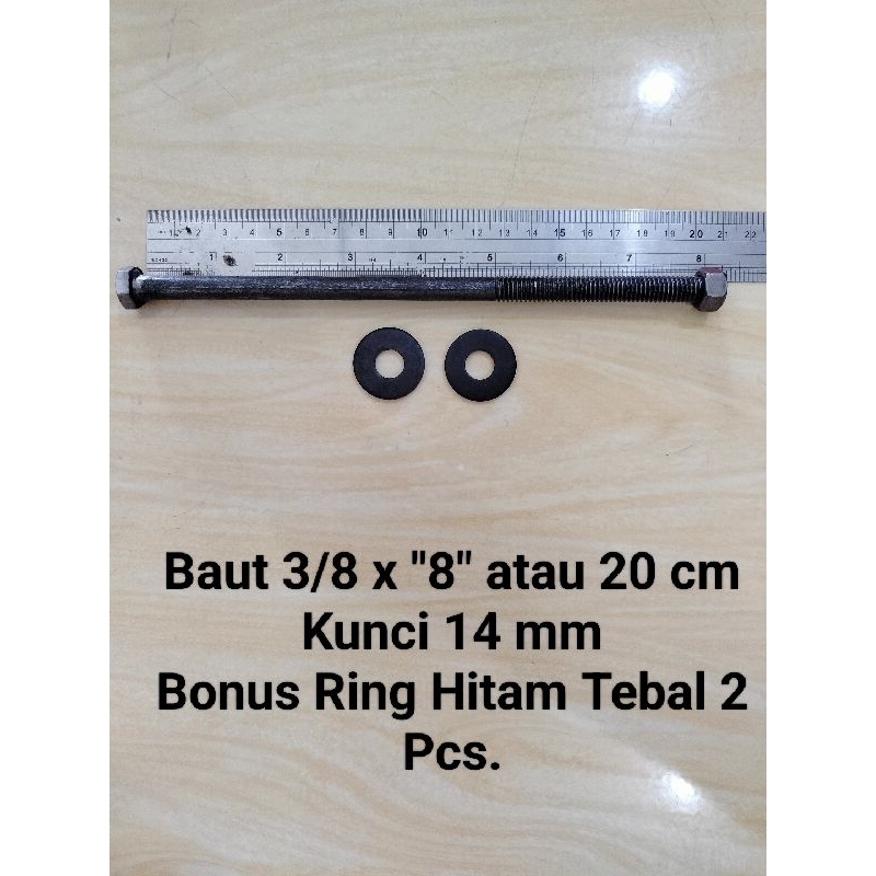 Jual Baut Hitam 3/8 x "8" ( Kunci 14 ) + Mur + Ring Plat Tebal 2 pcs ...