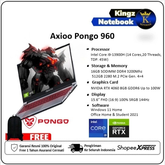 Jual Axioo Pongo 960 RTX4060 Core i9 13900H 16GB 512GB Win11 15,6 FHD ...