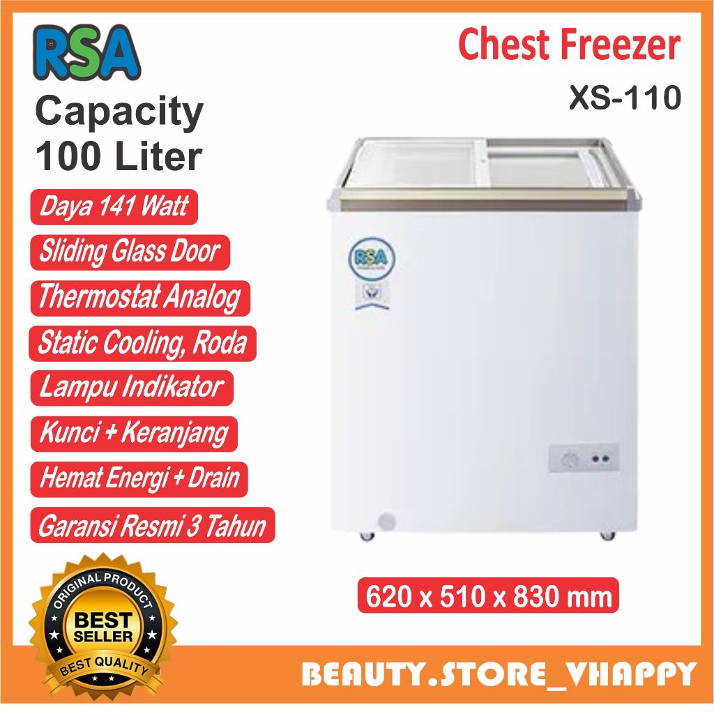 Jual Chest Freezer RSA Sliding Glass 100 Liter XS-110 Garansi Resmi ...