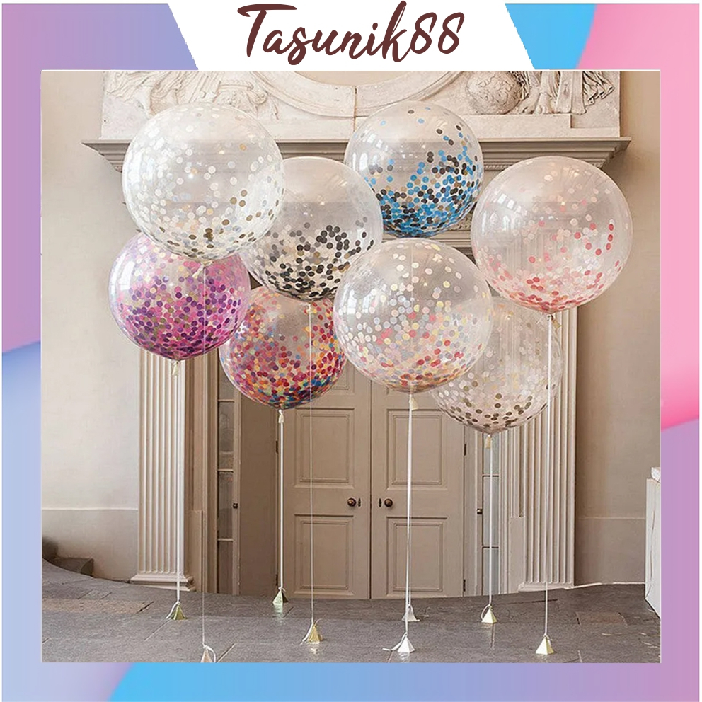 Jual ⭐TasUnik88⭐ Balon latex transparan isi confetti satuan / balon ...