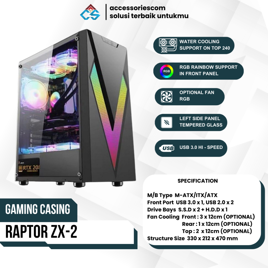 Jual Casing Gaming Raptor ZX-2 LED STRIP - CASING GAMING LED STRIP ATX ...