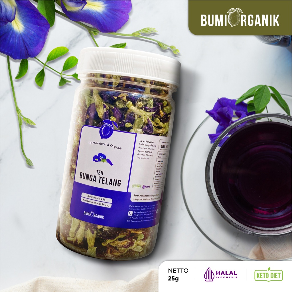 Jual TEH BUNGA TELANG KERING SEGAR ORGANIK 25G BUMI ORGANIK / BUTTERFLY ...
