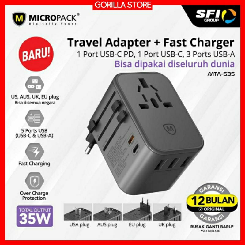Jual MicroPack Travel Adapter Universal 35W GaN - MTA-535 Gray | Shopee ...