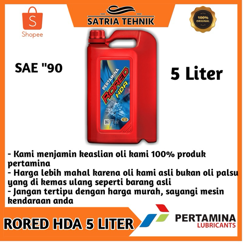 Jual OLI RORED HDA SAE 90 5 LITER OLI GEAR GARDAN ORIGINAL PERTAMINA ...