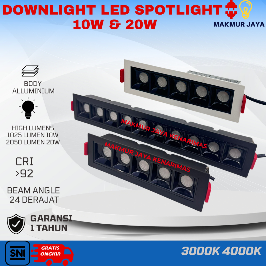 Jual LAMPU DOWNLIGHT LED SPOTLIGHT LINIER 10W 20W WATT 5X2 WATT DAN ...