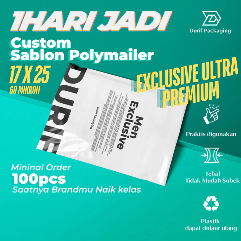 Jual Custom Sablon Plastik Polymailer 17x25+5 50 Micron Super Tebal ...