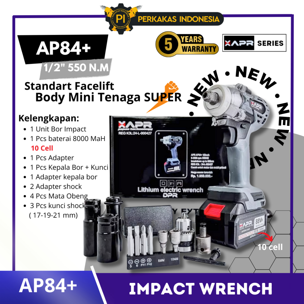 Jual Mesin Bor Cordless Impact Wrench APR AP84+ Brushless Sock Portable ...