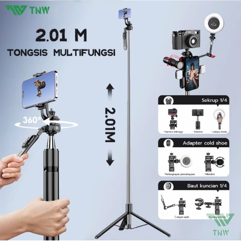 Jual TNW P220 tripod tongsis 2 meter bluetooth selfie stick + lampu ...