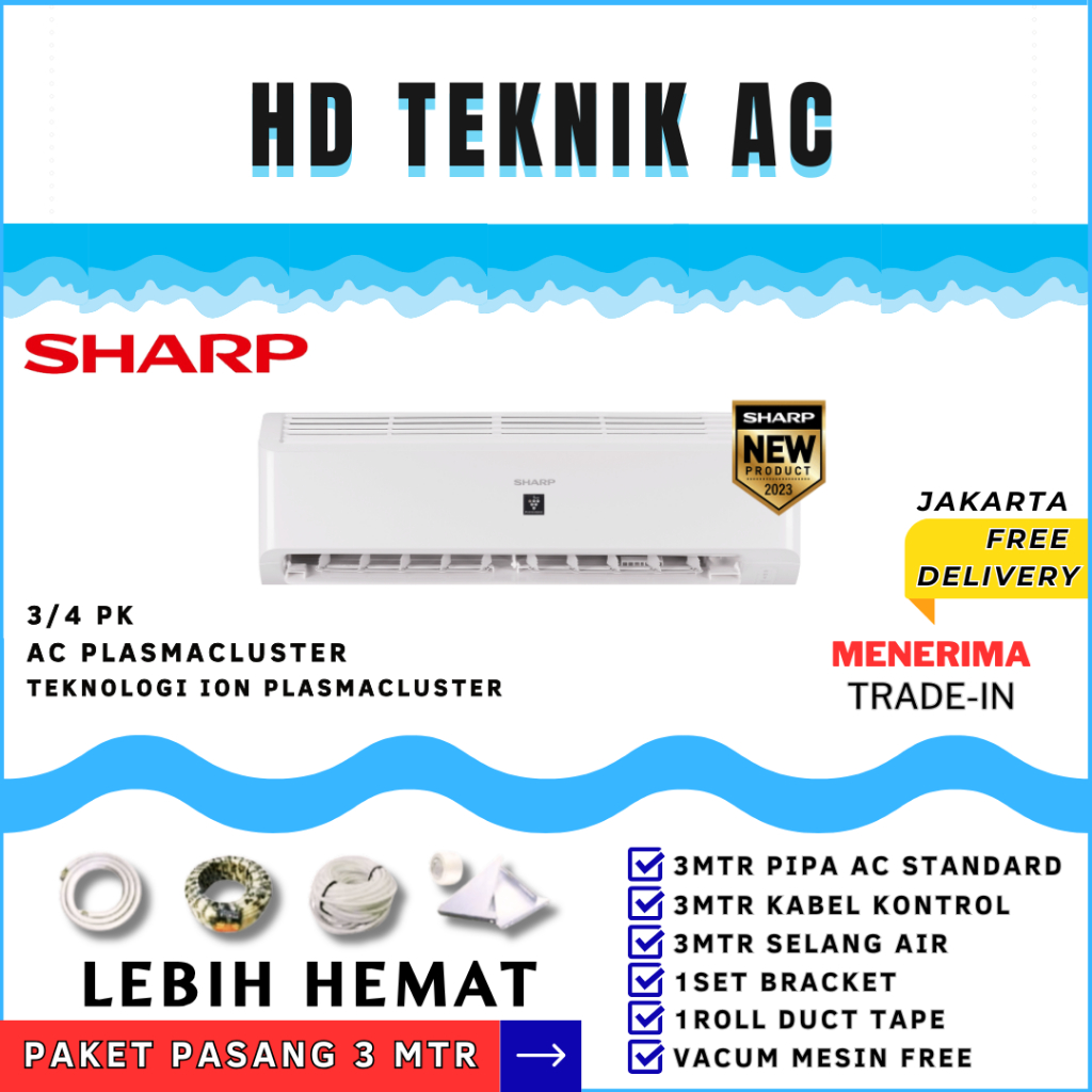 Jual AC SHARP PLASMACLUSTER 3/4 PK AH-AP7BMY (ION PEMBUNUH BAKTERI) PAKET PASANG + ACESORIES ...