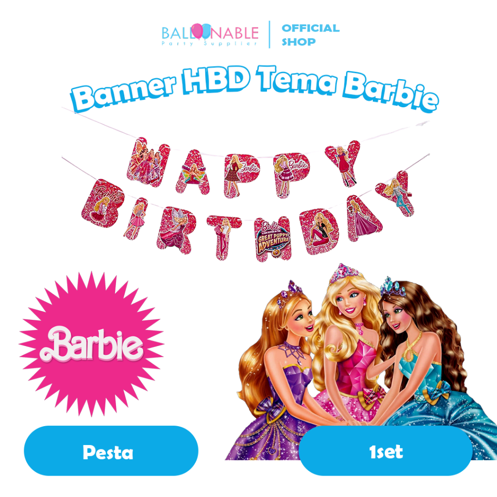 Jual Banner Happy Birthday Karakter / Bunting Flag Barbie / Banner HBD ...