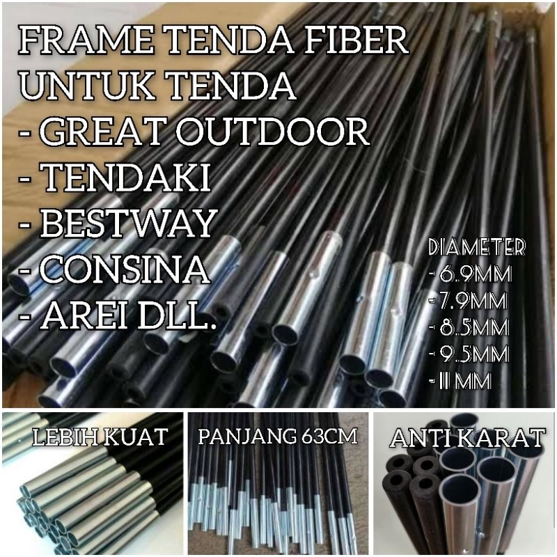Jual (COD) FRAME TENDA FIBER 6.9/7.9/8,5/9.5/11MM PANJANG 63CM/ TIANG ...