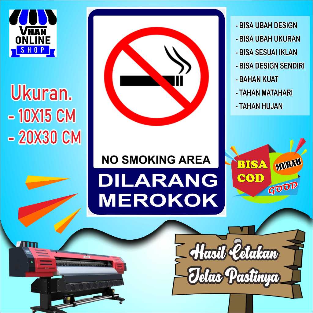 Jual Cetak Sticker Dilarang Merokok Design Keren Biru | Shopee Indonesia