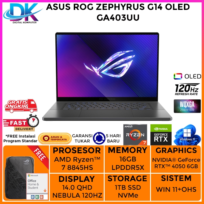 Jual ASUS ROG ZEPHYRUS G14 OLED GA403UU RYZEN 7 8845HS RTX4050 6GB ...