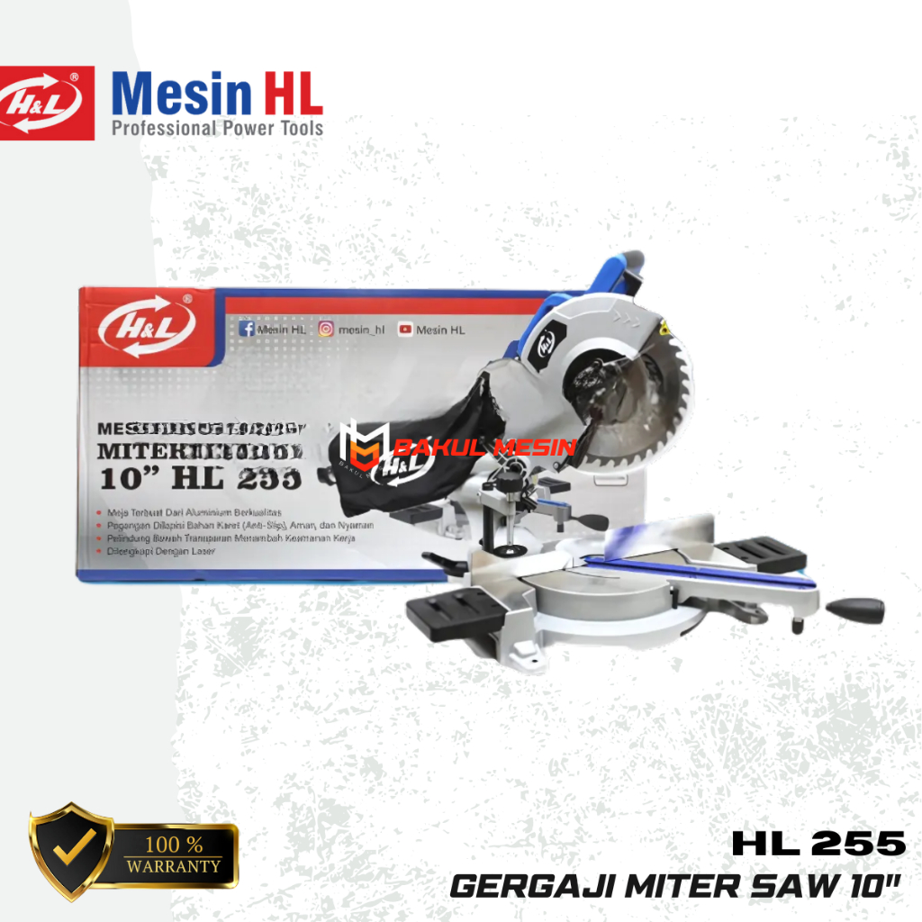 Jual H&L HL 255 Mesin gergaji miter saw 10" gergaji aluminium mitersaw | Shopee Indonesia