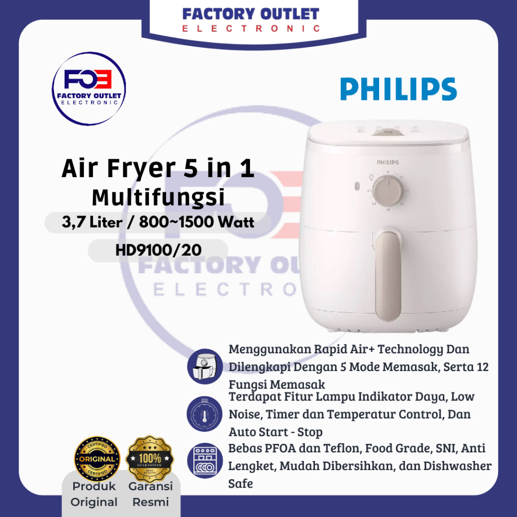 Jual PHILIPS HD9100/20 HD 9100 Air Fryer Penggoreng Elektrik Seri 3000 ...