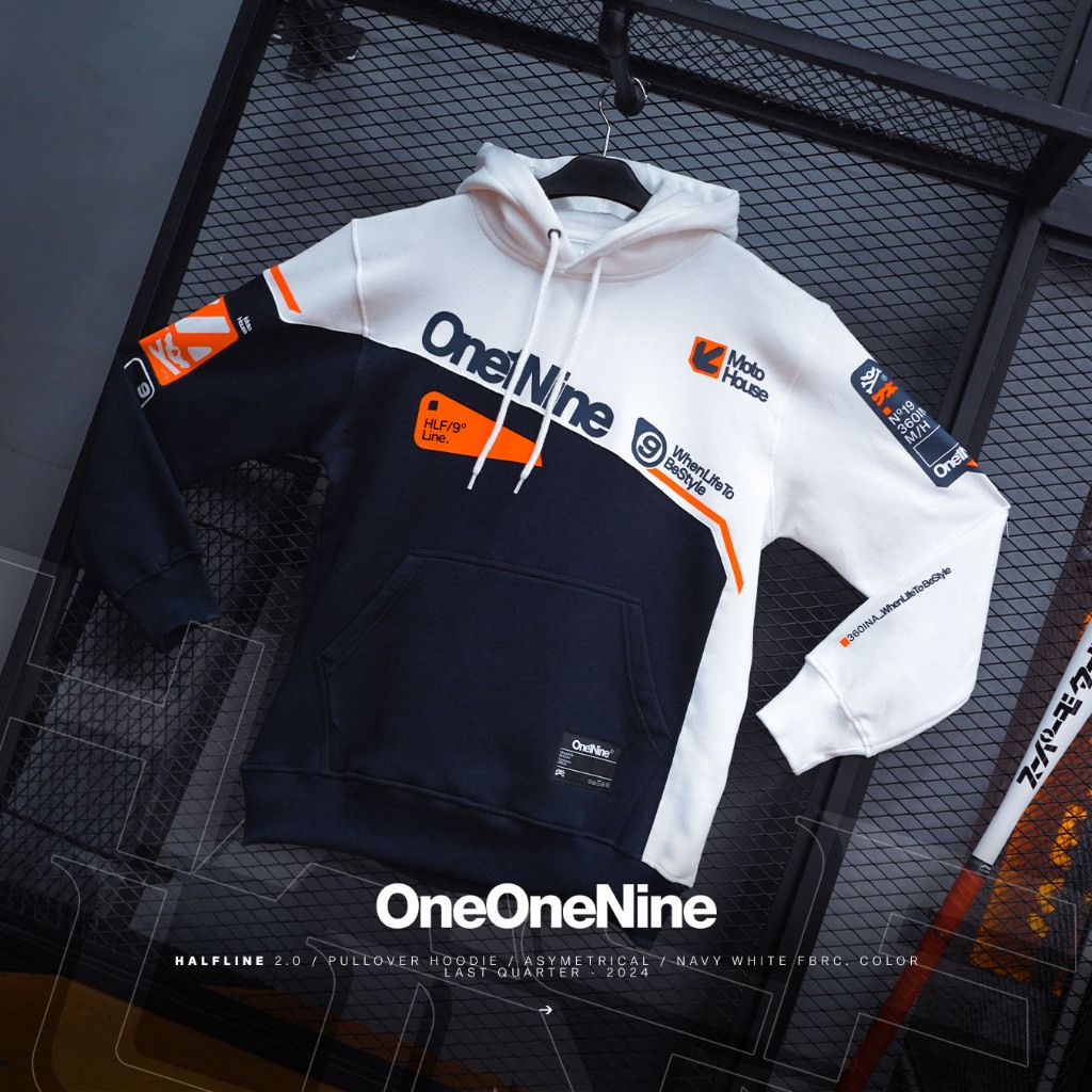 Jual Oneonenine Ksr Hoodie HalfLine Navy White Series - Sweater Motor ...