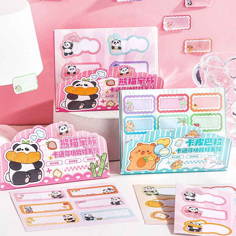 Jual Stiker Label Nama Motif Capybara dan Panda / Stiker Label ...