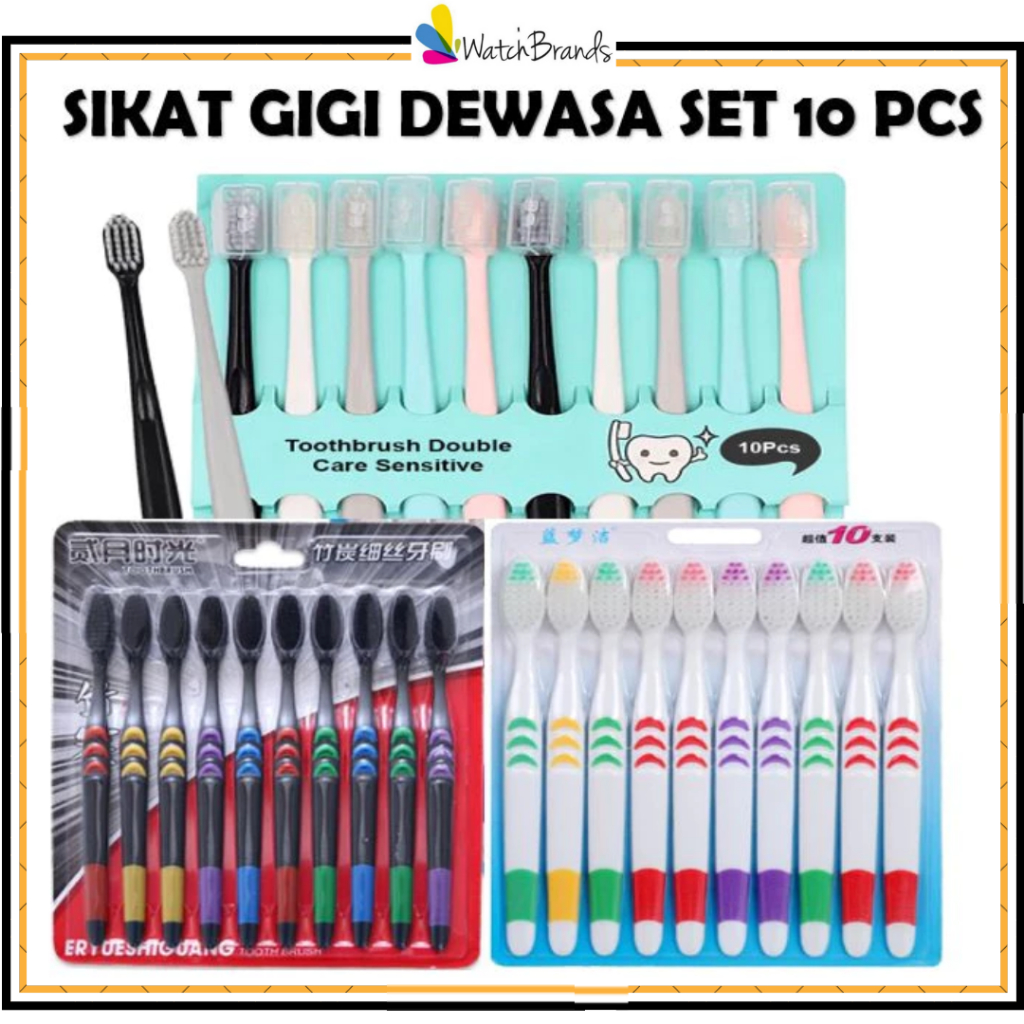 Jual WBS Sikat Gigi Dewasa 1 SET 10 PCS Tavel Toothbrush Double Care Sensitive Soft Sweet Bee ...