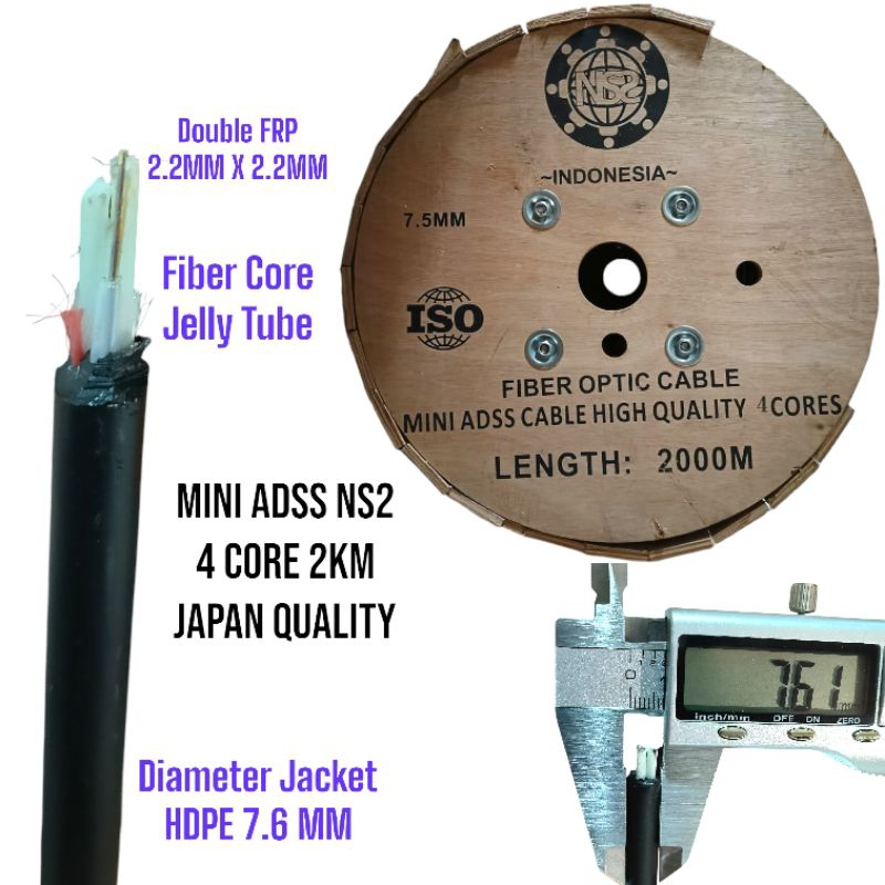 Jual kabel fo adss 4 core 2km NS2 high quality fiber optic / mini adss ...