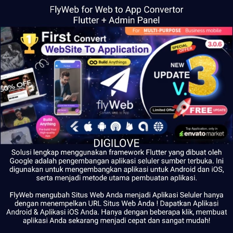 Jual FlyWeb for Web to App Convertor Flutter + Admin Panel | Shopee Indonesia