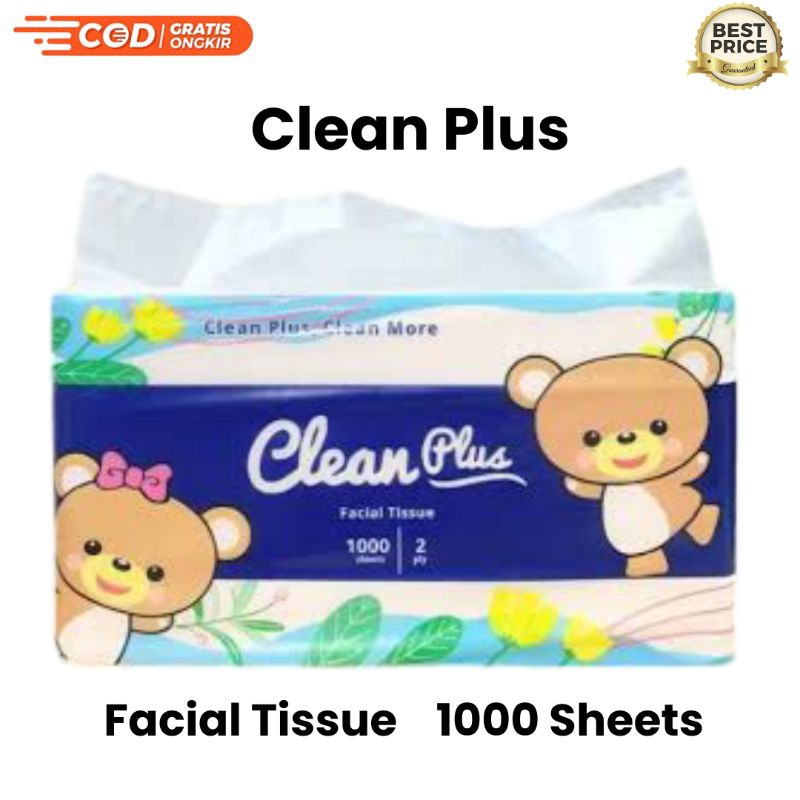 Jual Tisu Tissue Facial Clean Plus 1000 Sheet / 2 Ply / Tissue Wajah ...