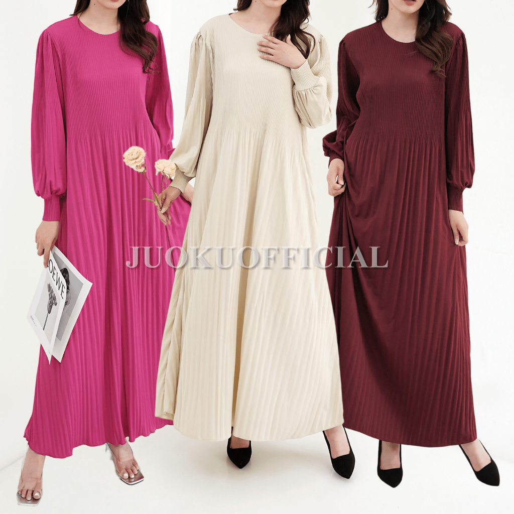 Jual Maxi Dress Plisket Lidi Cabang Lengan Balon / Dress Lengan Panjang ...