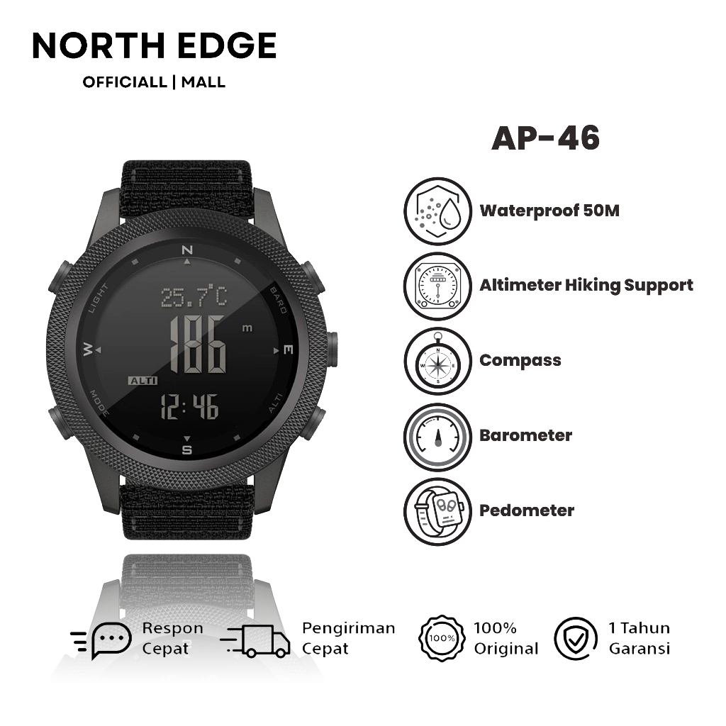 Jual NORTH EDGE APACHE-46 JAM TANGAN OUTDOOR PEDOMETER BAROMETER ...