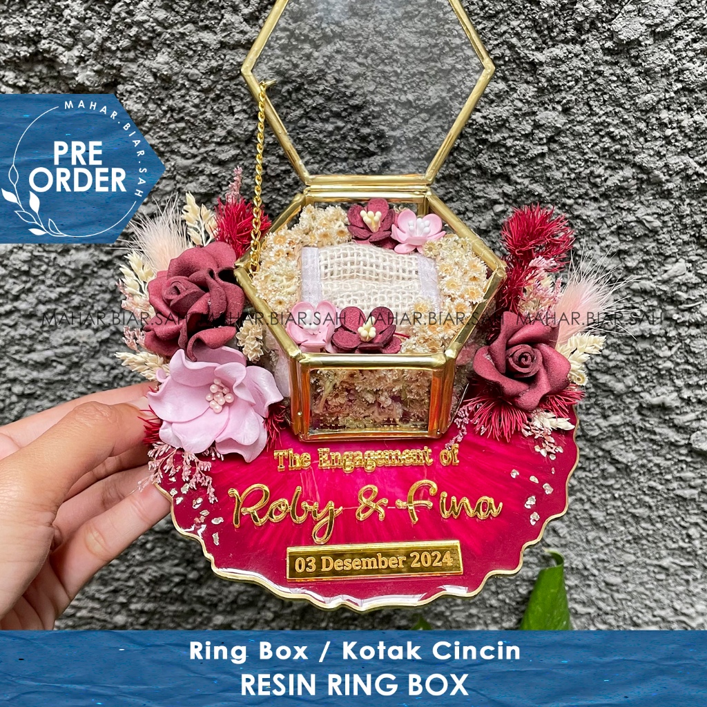 Jual PO Maroon Oak Ring Box Resin Kotak Cincin / Ring Bearer Tempat ...