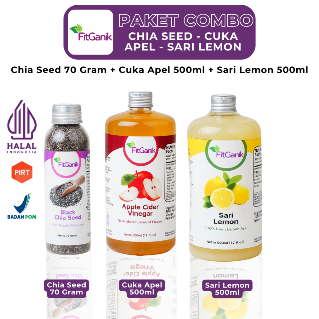 Jual FitGanik - Paket Diet Cuka Apel 3 in 1 | Cuka Apel - Sari Lemon ...