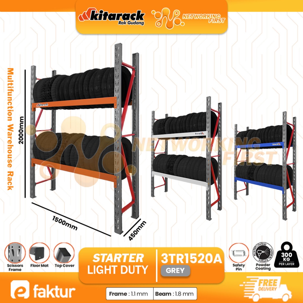 Jual Kitarack Rak Gudang Serba Guna 3TR1520 Tire Rack frame Abu 2 Layer ...