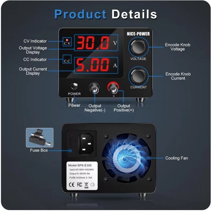 Jual Power Supply DC Lab Power Supply Tegangan Variable 30V 120V 3A 5A ...