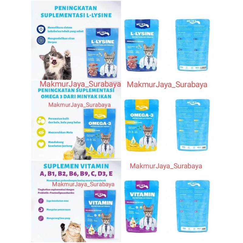 Jual Mr VET POUCH 70 GR VITAMIN, OMEGA 3, PREBIOTIK & L-LYSINE ...