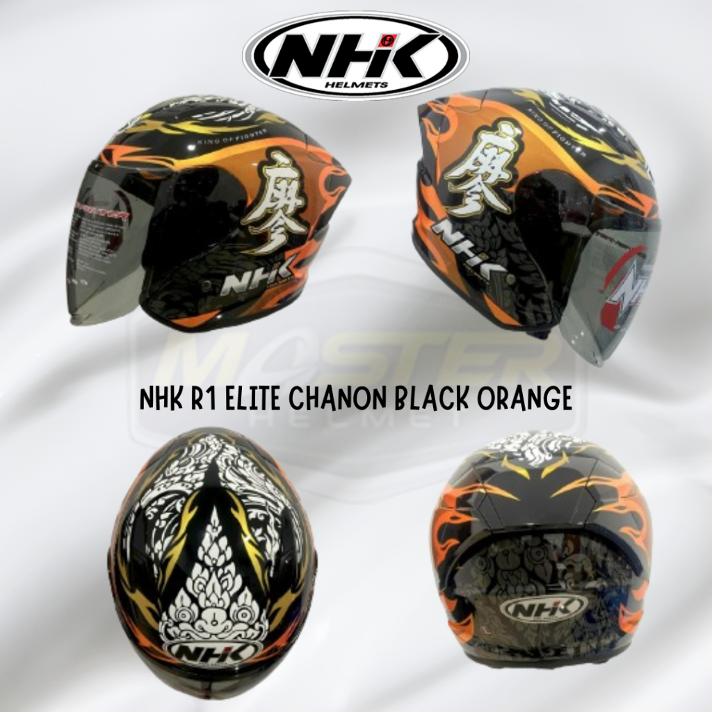 Jual NHK R1 ELITE RIDER REPLIKA CHANON BLACK ORANGE ORIGINAL | HELM MOTOR HALF FACE R ONE ELIT ...