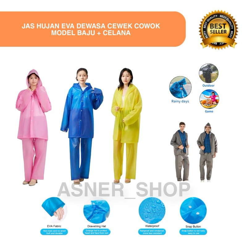 Jual Jas Hujan Eva Dewasa Celana + Baju 1 Pasang Bahan Tebal Raincoat Korea | Shopee Indonesia