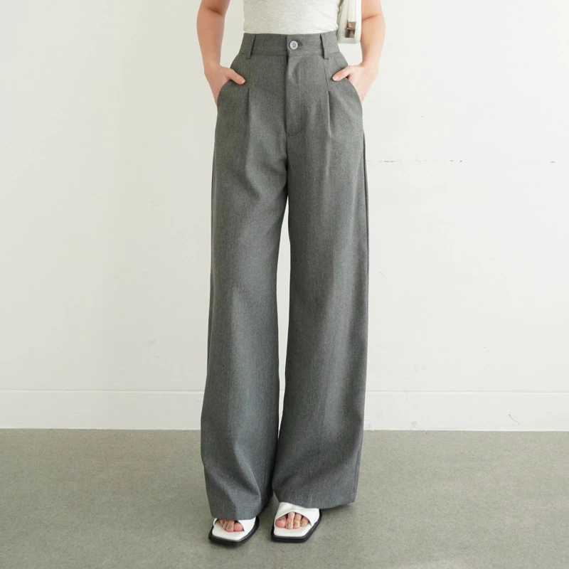 Jual Loose Pants Semi Wool Celana Kerja Formal Wanita Wide Leg Anti ...