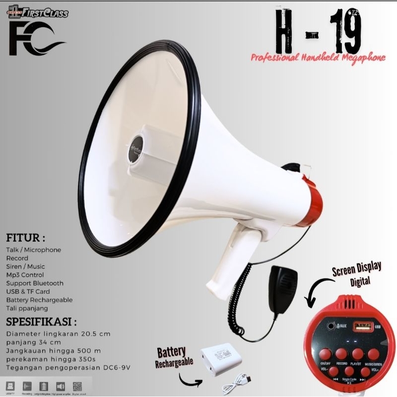 Jual Megaphone Firstclass H-19 bluetooth USB megaphone Firstclass h-19 ...
