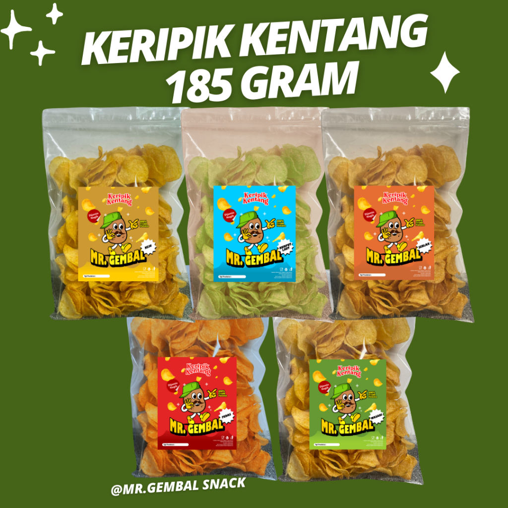Jual Keripik Kentang Mr. Gembal cemilan keluarga 185gram Aneka Rasa ...
